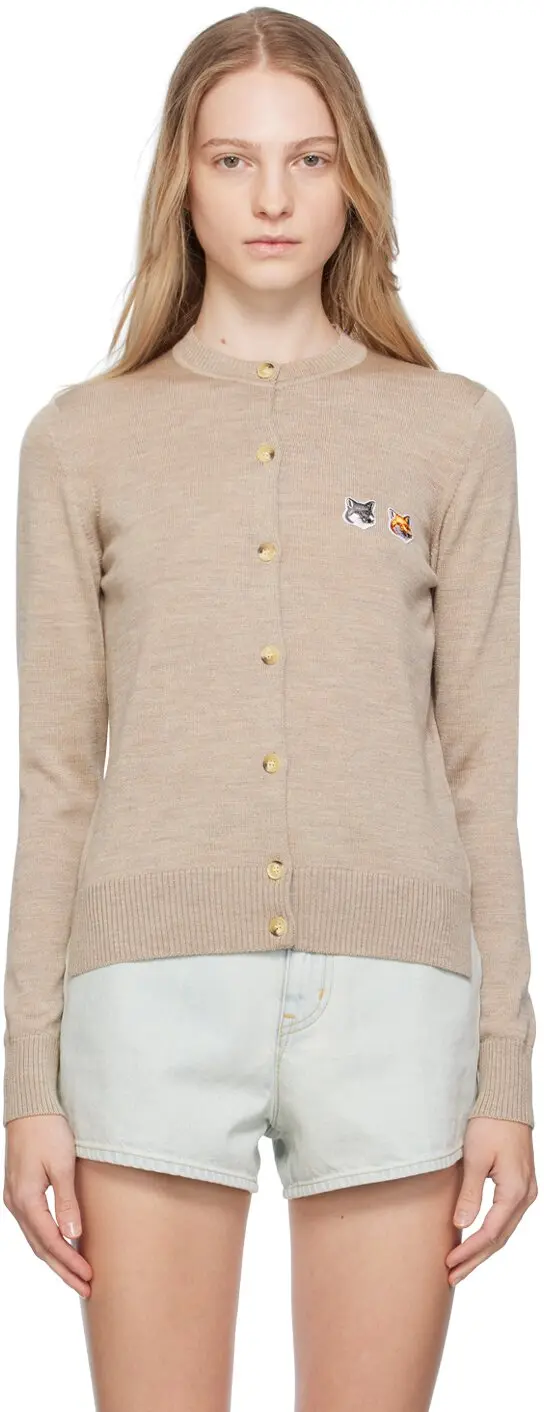 Maison Kitsuné Beige Double Fox Head Cardigan In Beige Melange